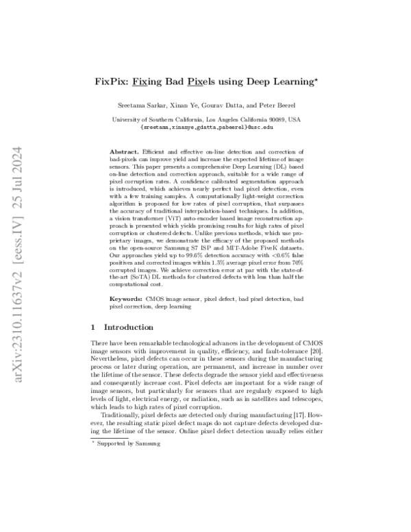 (PDF) FixPix: Fixing Bad Pixels using Deep Learning