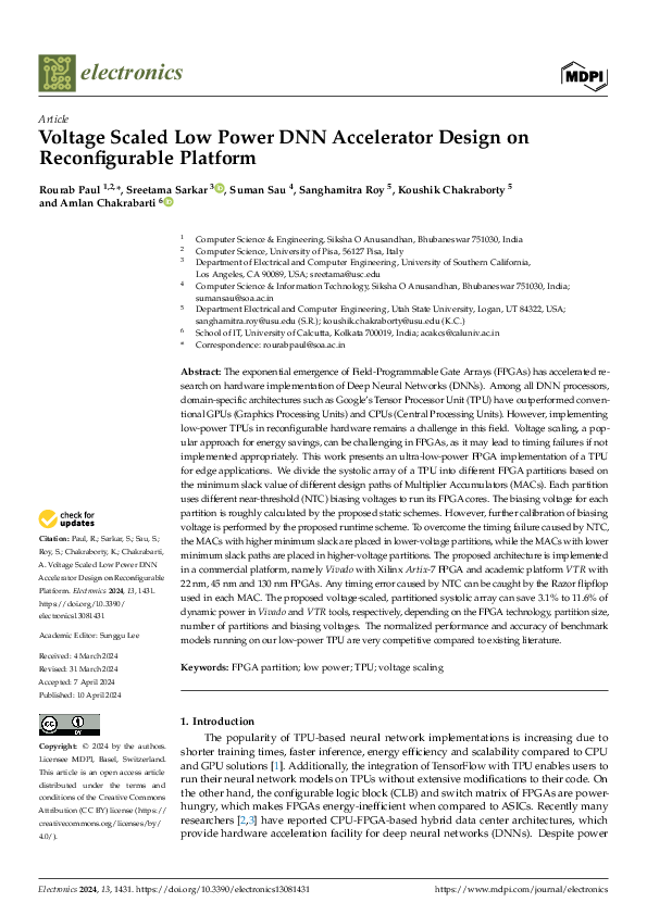 Pdf Voltage Scaled Low Power Dnn Accelerator Design On Reconfigurable Platform