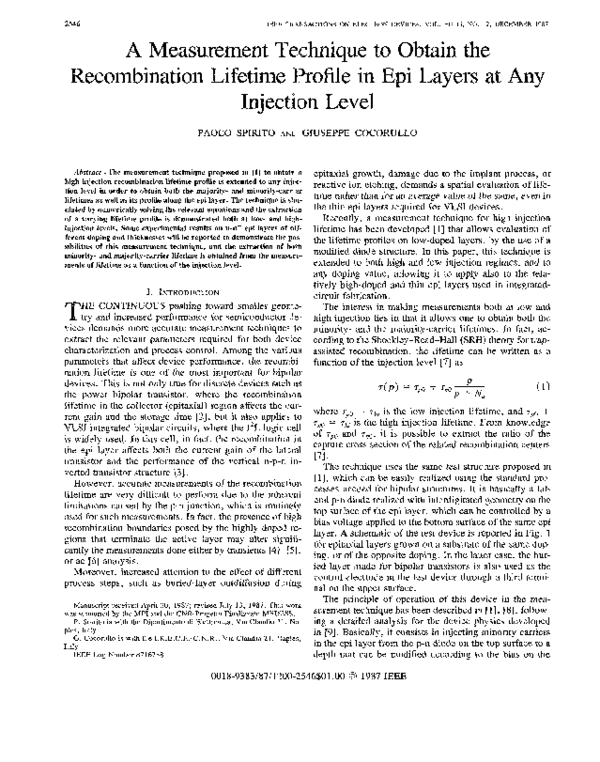 (PDF) A measurement technique to obtain the recombination lifetime ...