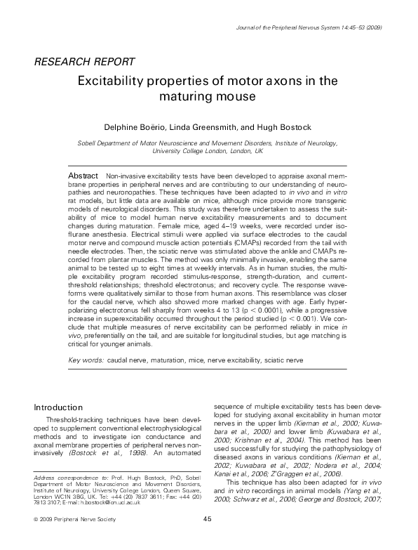 (PDF) Excitability properties of motor axons in the maturing mouse ...