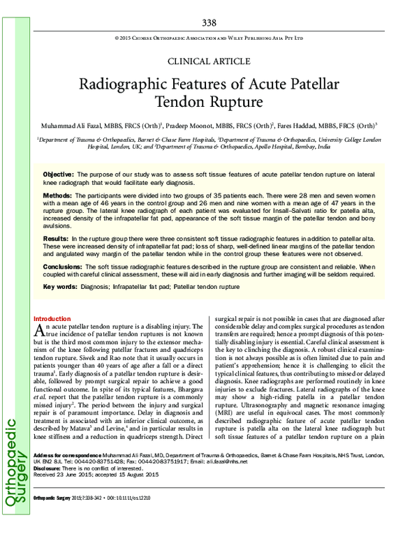 (PDF) Radiographic Features of Acute Patellar Tendon Rupture