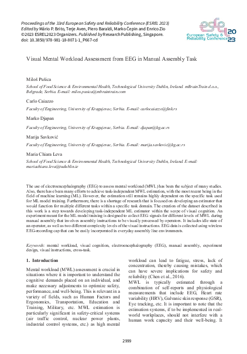 (PDF) Visual Mental Workload Assessment from EEG in Manual Assembly Task