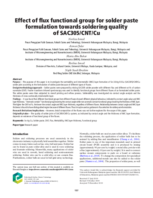 (PDF) Effect of flux functional group for solder paste formulation ...