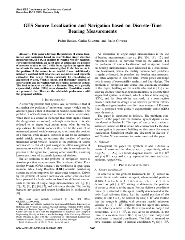 (PDF) GES source localization and navigation based on discrete-time bearing measurements