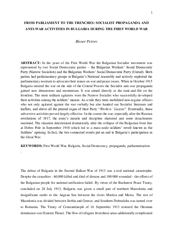 (PDF) FROM PARLIAMENT TO THE TRENCHES: SOCIALIST PROPAGANDA AND ANTI ...