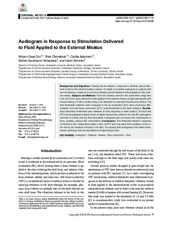 (PDF) Audiogram in Response to Stimulation Delivered to Fluid Applied ...
