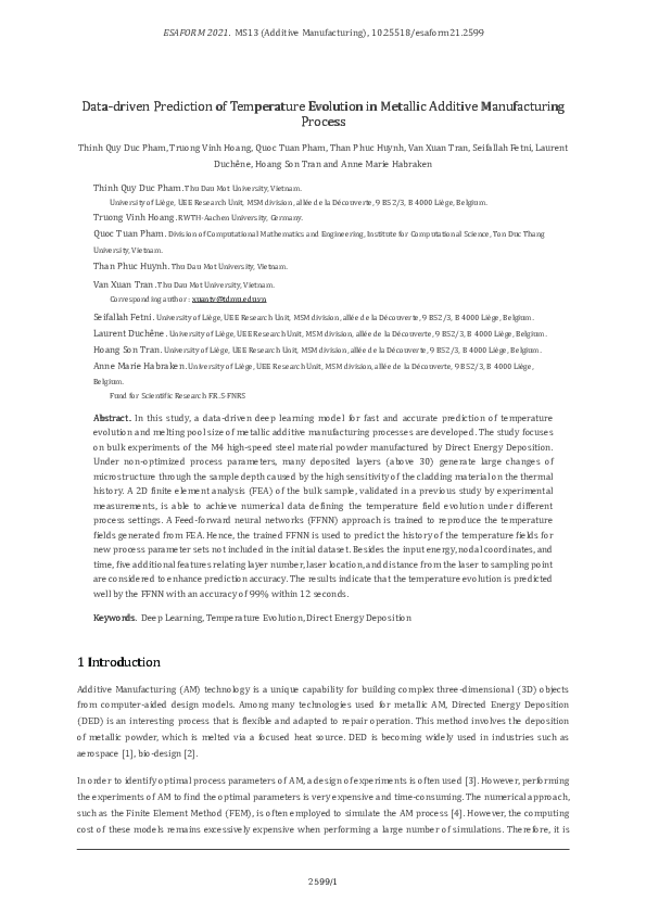 (PDF) Data-driven Prediction of Temperature Evolution in Metallic Additive Manufacturing Process