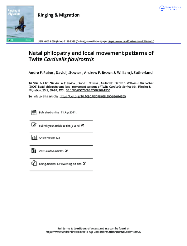 (PDF) Natal philopatry and local movement patterns of TwiteCarduelis ...
