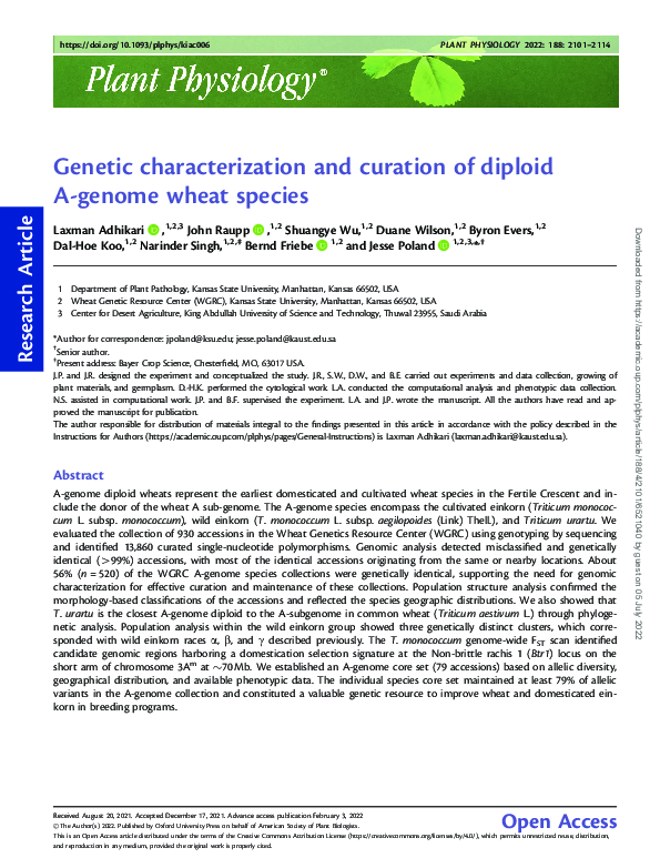 (PDF) Genetic characterization and curation of diploid A-genome wheat species