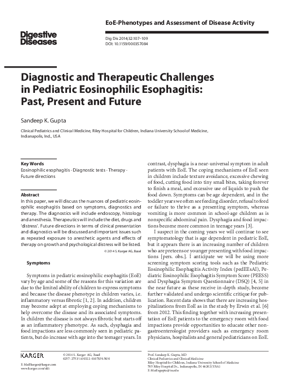 (PDF) Diagnostic and Therapeutic Challenges in Pediatric Eosinophilic Esophagitis: Past, Present ...