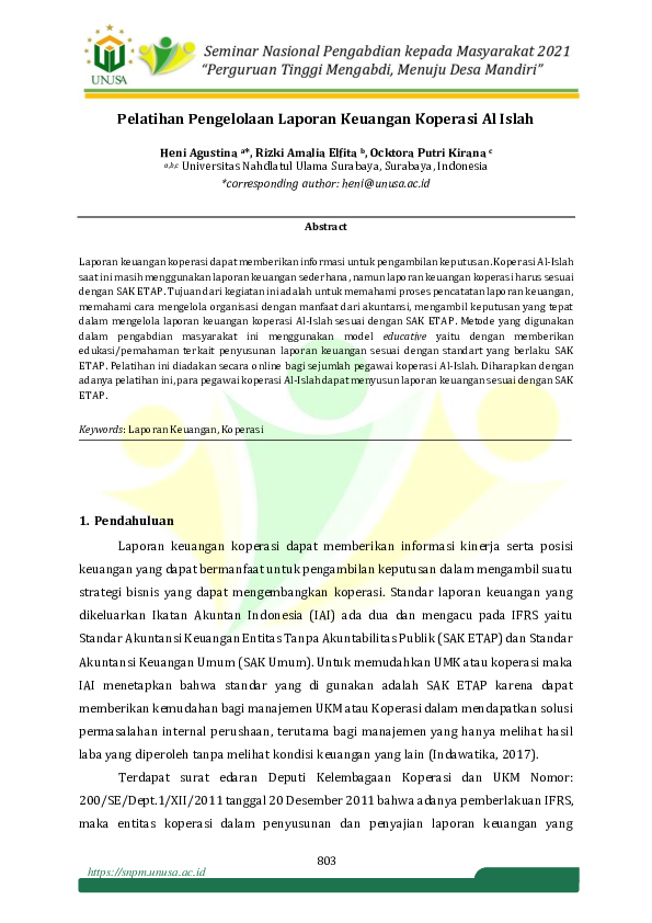 (PDF) Pelatihan Pengelolaan Laporan Keuangan Koperasi Al Islah