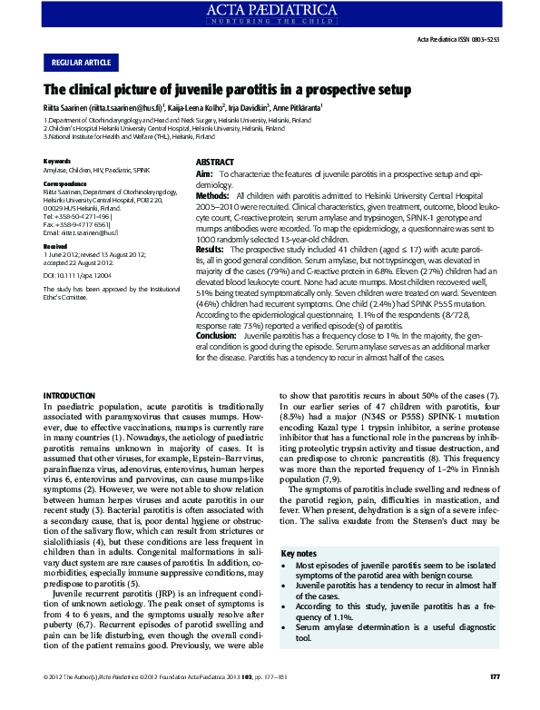(PDF) The clinical picture of juvenile parotitis in a prospective setup