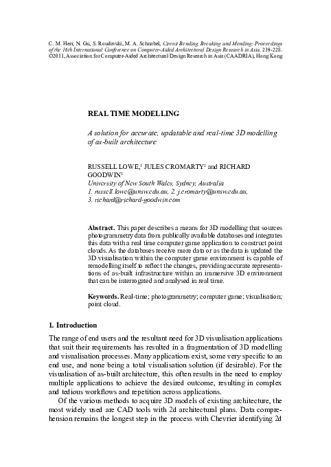 (PDF) Real time modelling: A solution for accurate, updatable and real-time 3D modelling of as ...