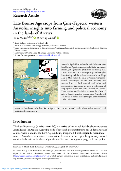 (PDF) Late Bronze Age crops from Çine-Tepecik, western Anatolia ...