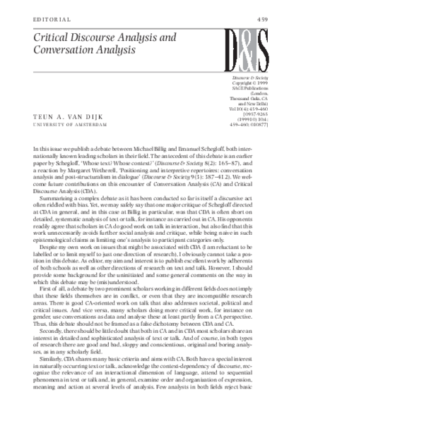 (PDF) Critical Discourse Analysis and Conversation Analysis