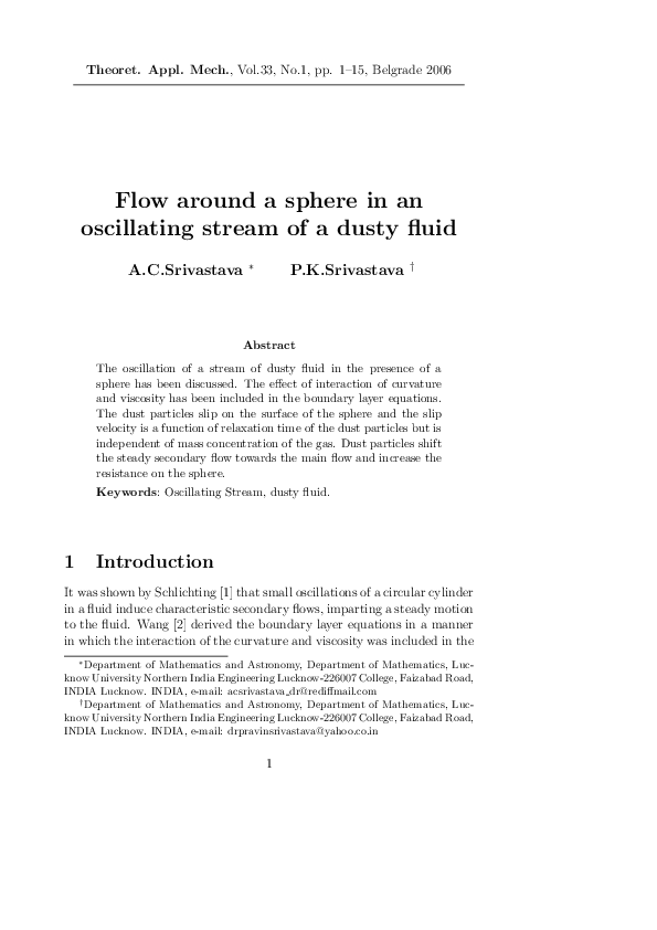 (PDF) Flow around a sphere in an oscillating stream of a dusty fluid