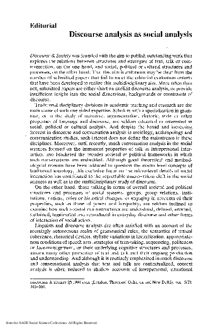 (PDF) Editorial Discourse Analysis as Social Analysis