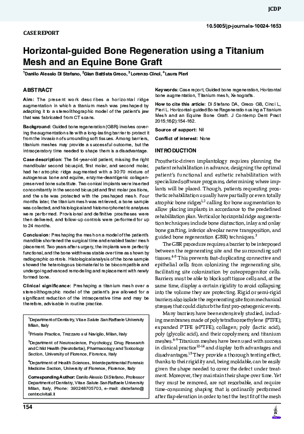 (PDF) Horizontal-guided Bone Regeneration using a Titanium Mesh and an ...