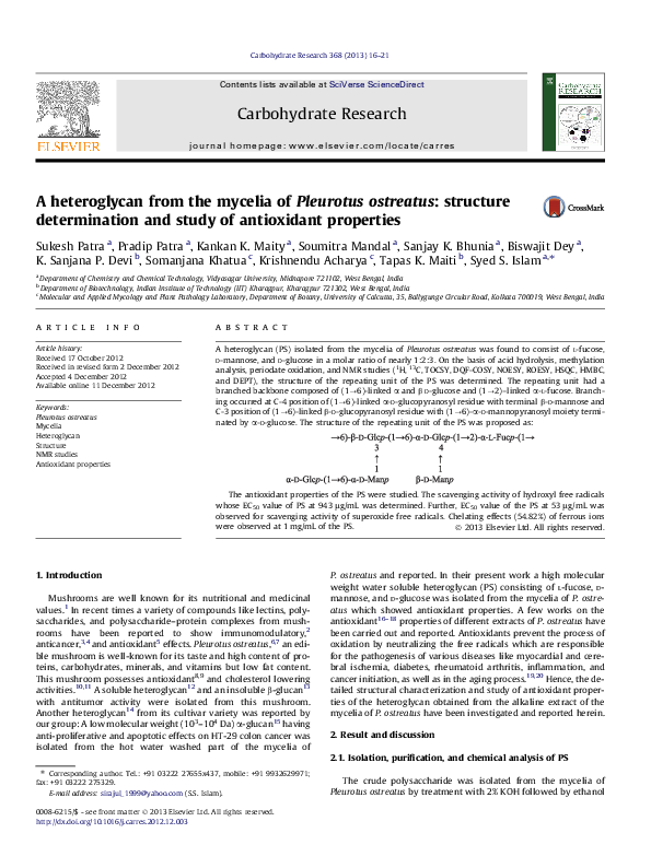 (PDF) A heteroglycan from the mycelia of Pleurotus ostreatus: structure ...