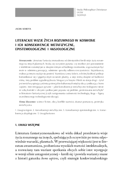 (PDF) Literackie wizje życia rozumnego w kosmosie i ich konsekwencje metafizyczne ...