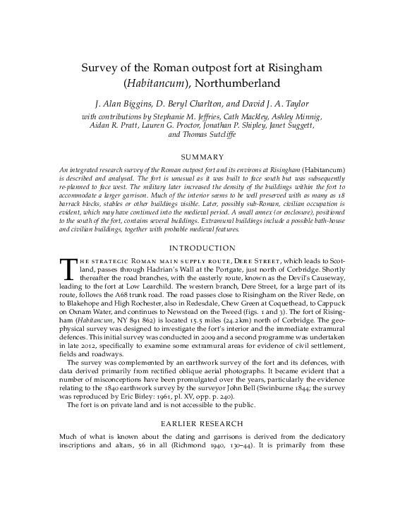 (PDF) Survey of the Roman outpost fort at Risingham (Habitancum ...