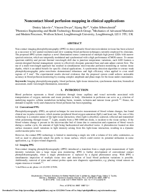 (PDF) Noncontact blood perfusion mapping in clinical applications
