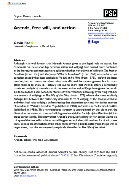 (PDF) Arendt, Free will, and Action