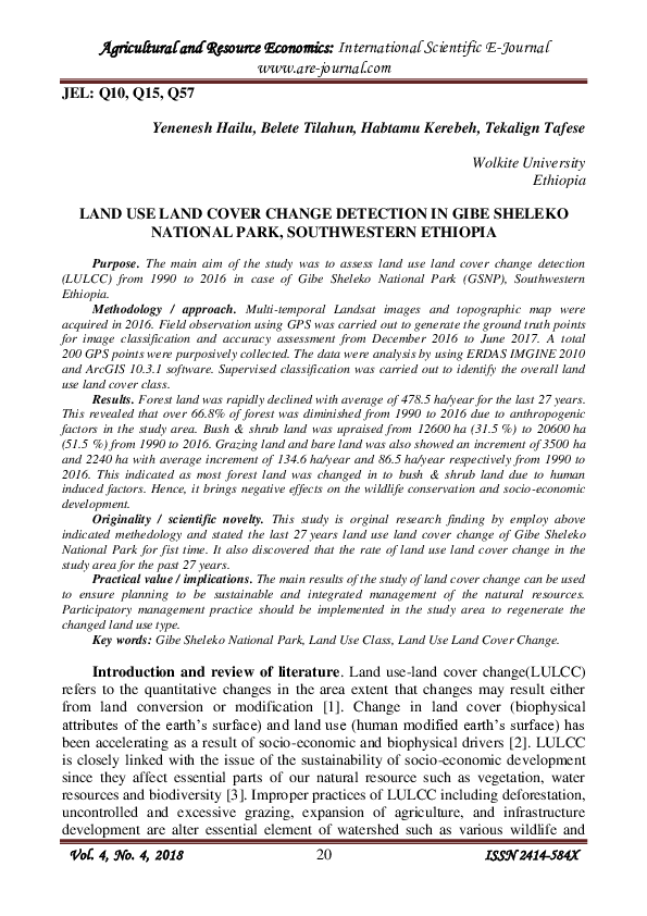 (PDF) Land use land cover change detection in Gibe Sheleko National ...