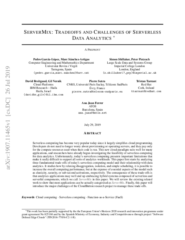 (PDF) ServerMix: Tradeoffs and Challenges of Serverless Data Analytics