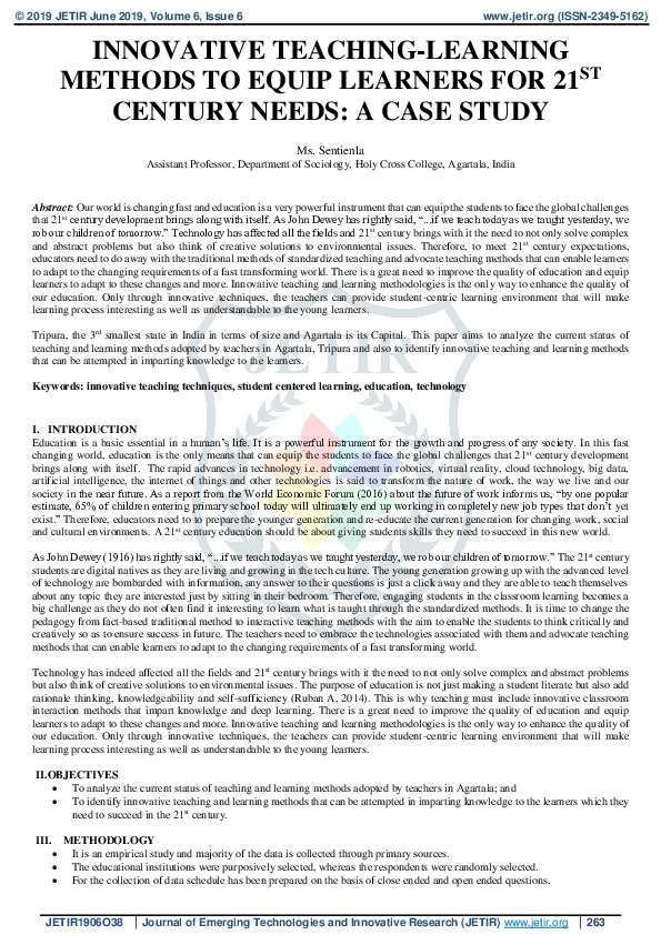 (PDF) INNOVATIVE TEACHING-LEARNING METHODS TO EQUIP LEARNERS FOR 21 ST CENTURY NEEDS: A CASE STUDY