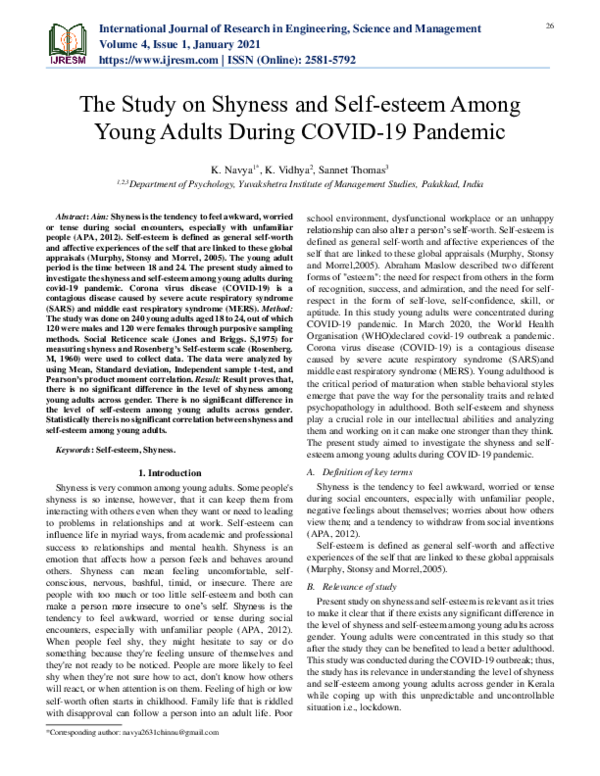 (PDF) The Study on Shyness and Self-esteem Among Young Adults During COVID-19 Pandemic