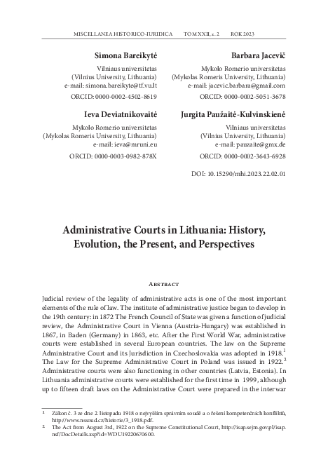 (PDF) Administrative Courts in Lithuania: History, Evolution, the ...