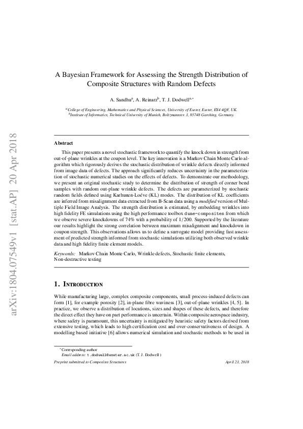 (PDF) A Bayesian Framework for Assessing the Strength Distribution of Composite Structures with ...