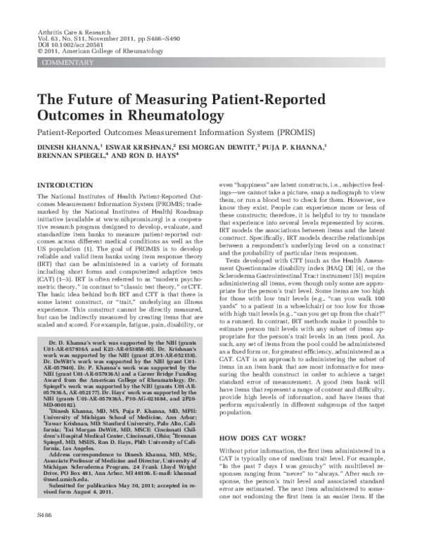 (PDF) The future of measuring patient‐reported outcomes in rheumatology ...