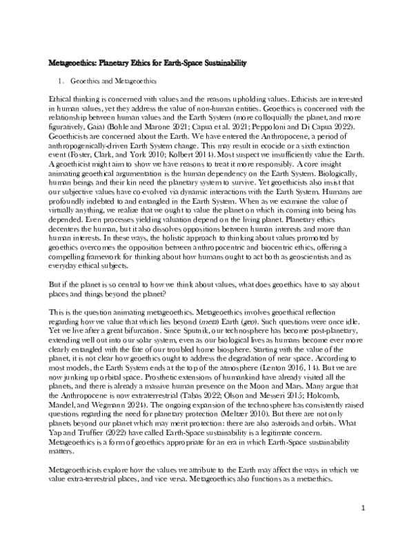 (PDF) Metageoethics: Planetary Ethics for Earth-Space Sustainability