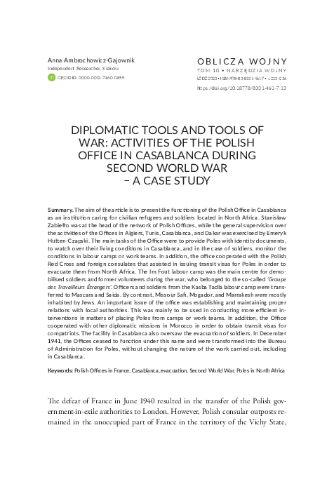 (PDF) DIPLOMATIC TOOLS AND TOOLS OF WAR: ACTIVITIES OF THE POLISH ...