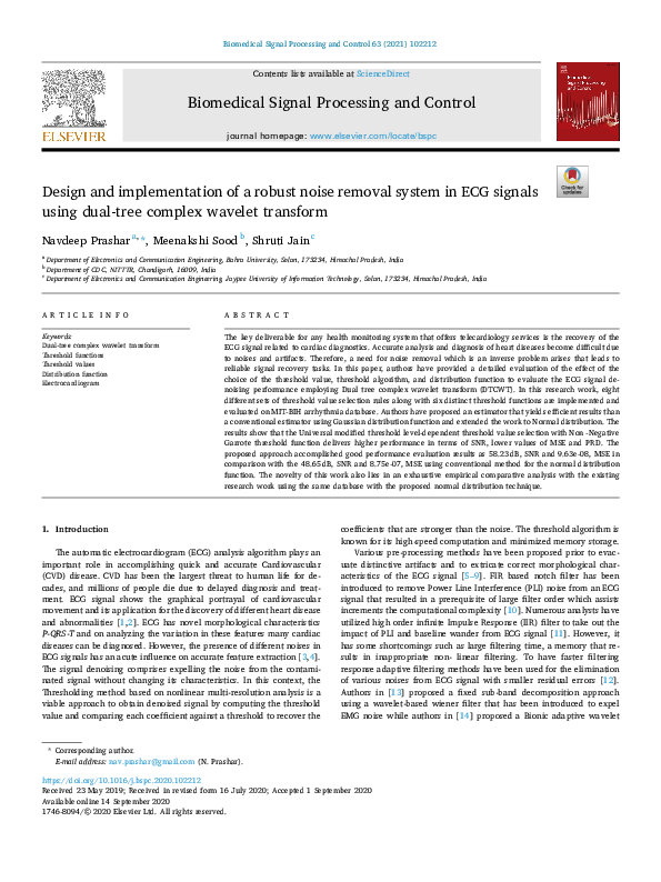 Pdf Design And Implementation Of A Robust Noise Removal System In Ecg