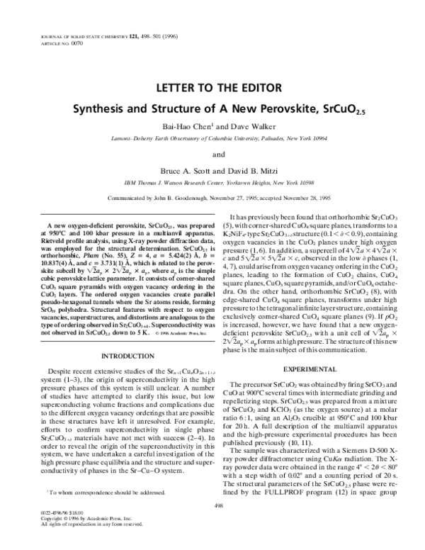 (PDF) Synthesis and Structure of A New Perovskite, SrCuO2.5