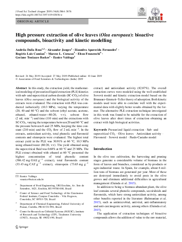 (PDF) High pressure extraction of olive leaves (Olea europaea): bioactive compounds, bioactivity ...