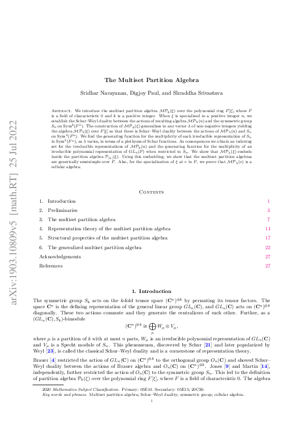 (PDF) The Multiset Partition Algebra