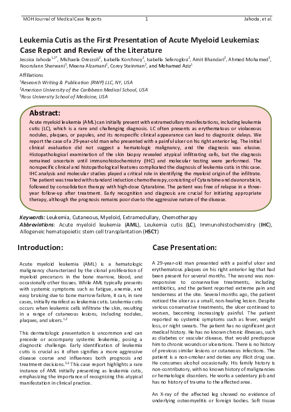 (PDF) Leukemia Cutis as the First Presentation of Acute Myeloid Leukemias: Case Report and ...