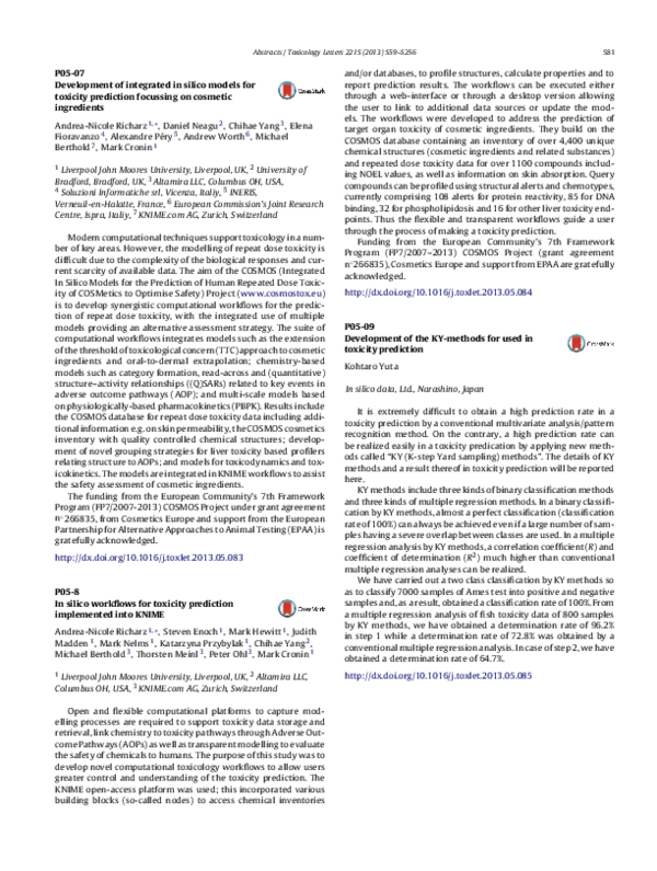 (PDF) In silico workflows for toxicity prediction implemented into KNIME