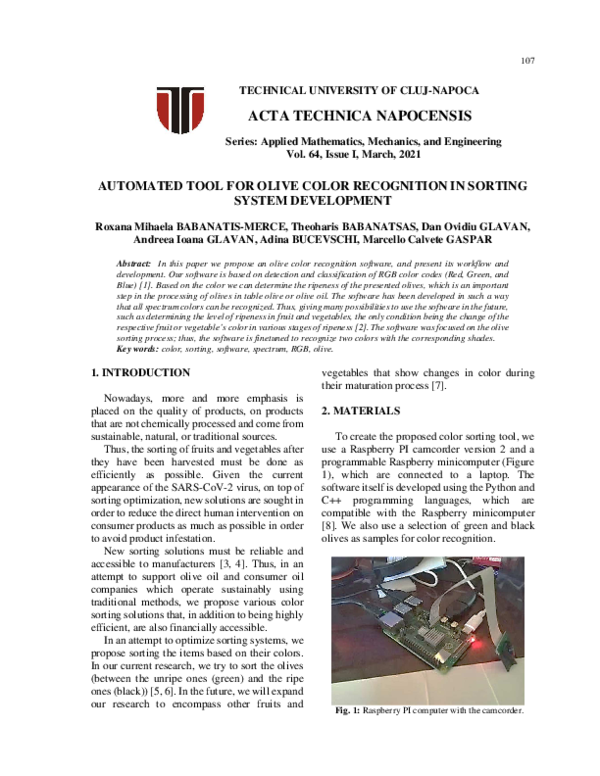 (PDF) Automated Tool for Olive Color Recognition in Sorting System ...