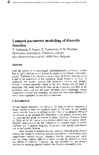 (PDF) Lumped Parameter Modelling Of DiastolicFunction