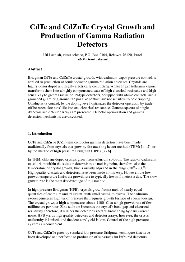 (PDF) CdTe and CdZnTe Crystal Growth and Production of Gamma Radiation ...