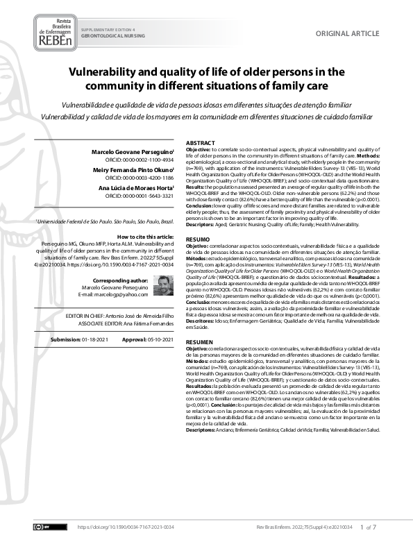 (PDF) Vulnerability and quality of life of older persons in the ...