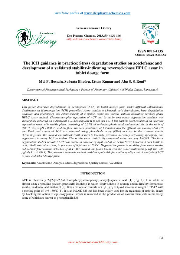 (PDF) The ICH guidance in practice: Stress degradation studies on ...