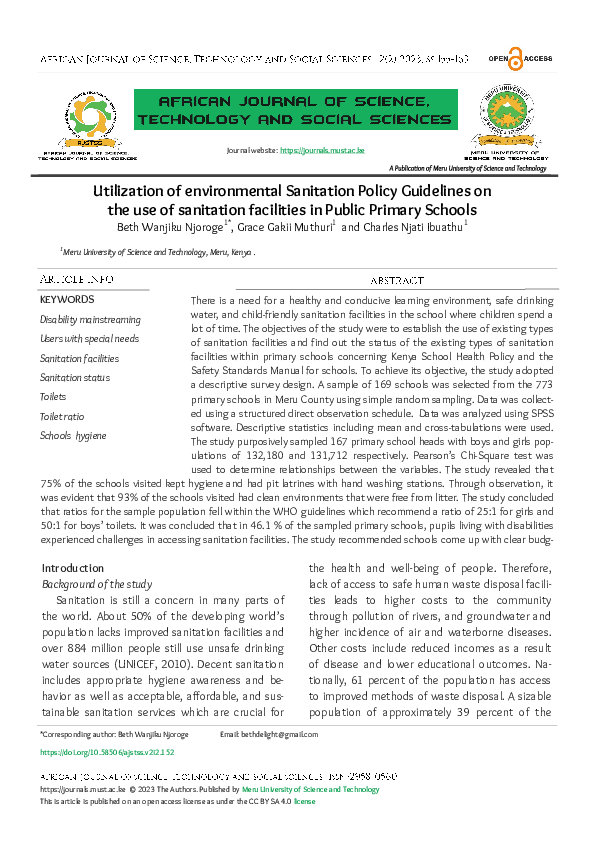 (PDF) Utilization of Environmental Sanitation Policy Guidelines on the ...