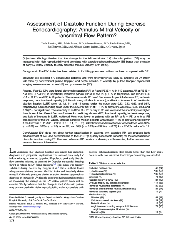 (PDF) Assessment of Diastolic Function During Exercise Echocardiography ...