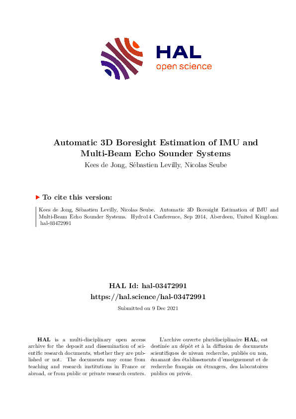 (PDF) Automatic 3D Boresight Estimation of IMU and Multi-Beam Echo Sounder Systems